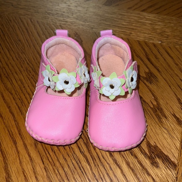 Shoes | Baby Girl Pink Flower Shoes With Velcro 69months | Poshmark